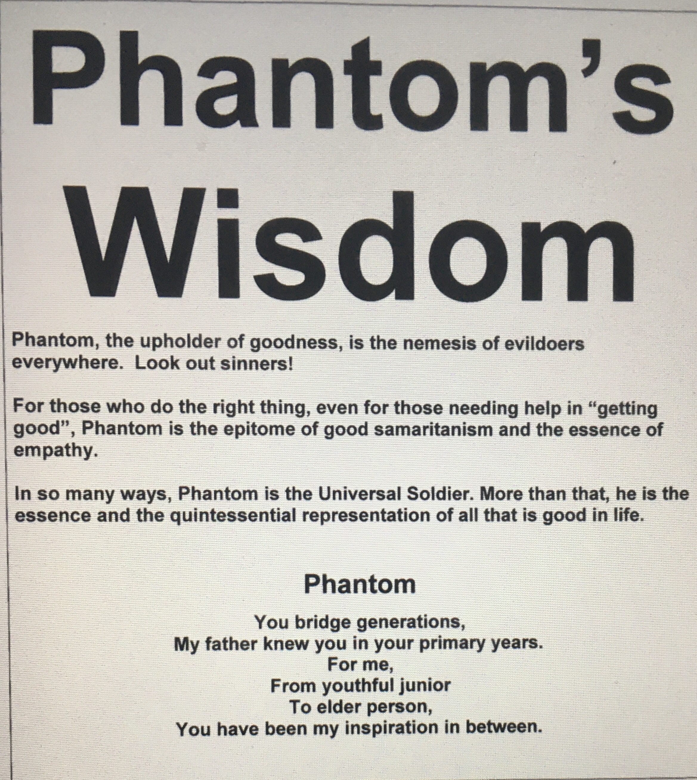 PHANTOM – THE NEMESIS OF EVIL EVERYWHERE | EDUCATION, A LIFE FORCE